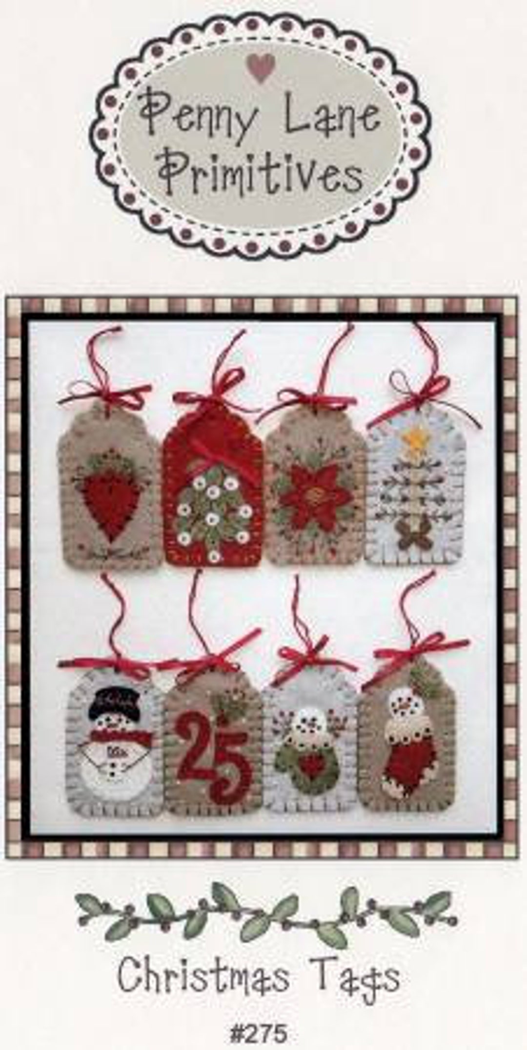 Penny Lane Primitives ~ Christmas Tags Wool Applique Pattern ~ Wool ...