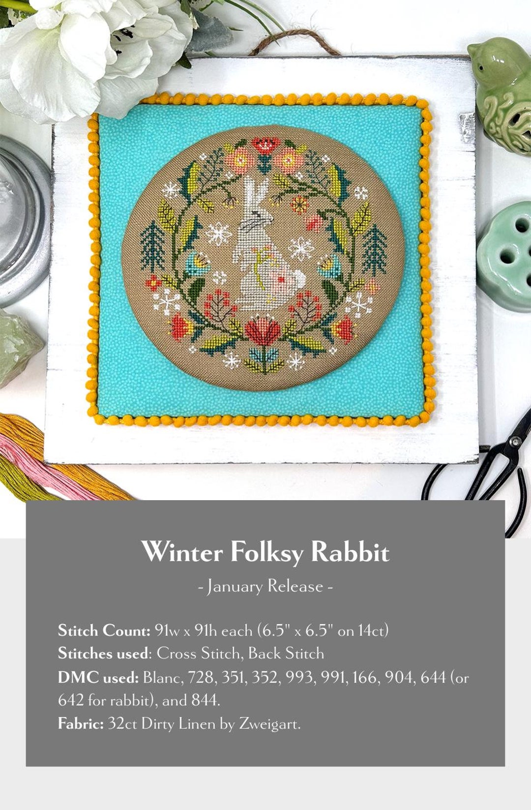 Tiny Modernist Winter Folksy Rabbit Cross Stitch Series Tiny Modernist ...