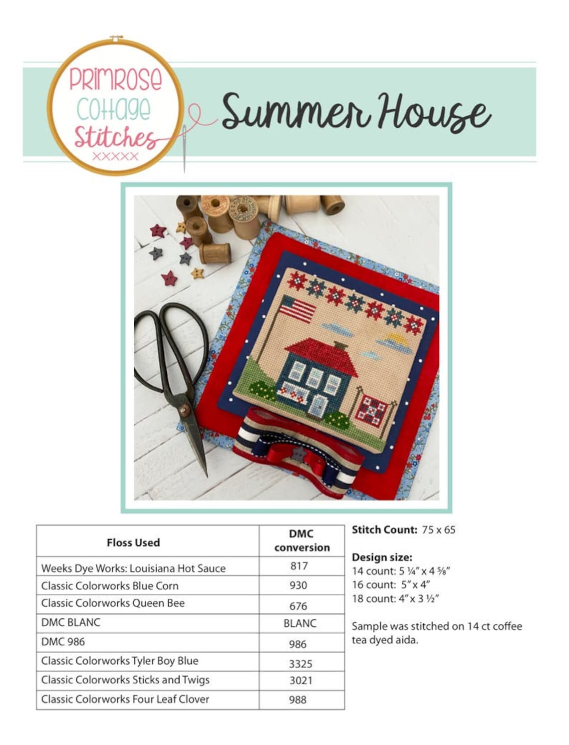 Primrose Cottage Stitches SUMMER HOUSE Cross Stitch Pattern | Etsy