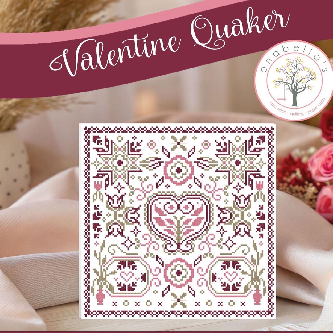 Valentine Quaker Cross Stitch Pattern – Paper Chart | Romantic Quaker ...
