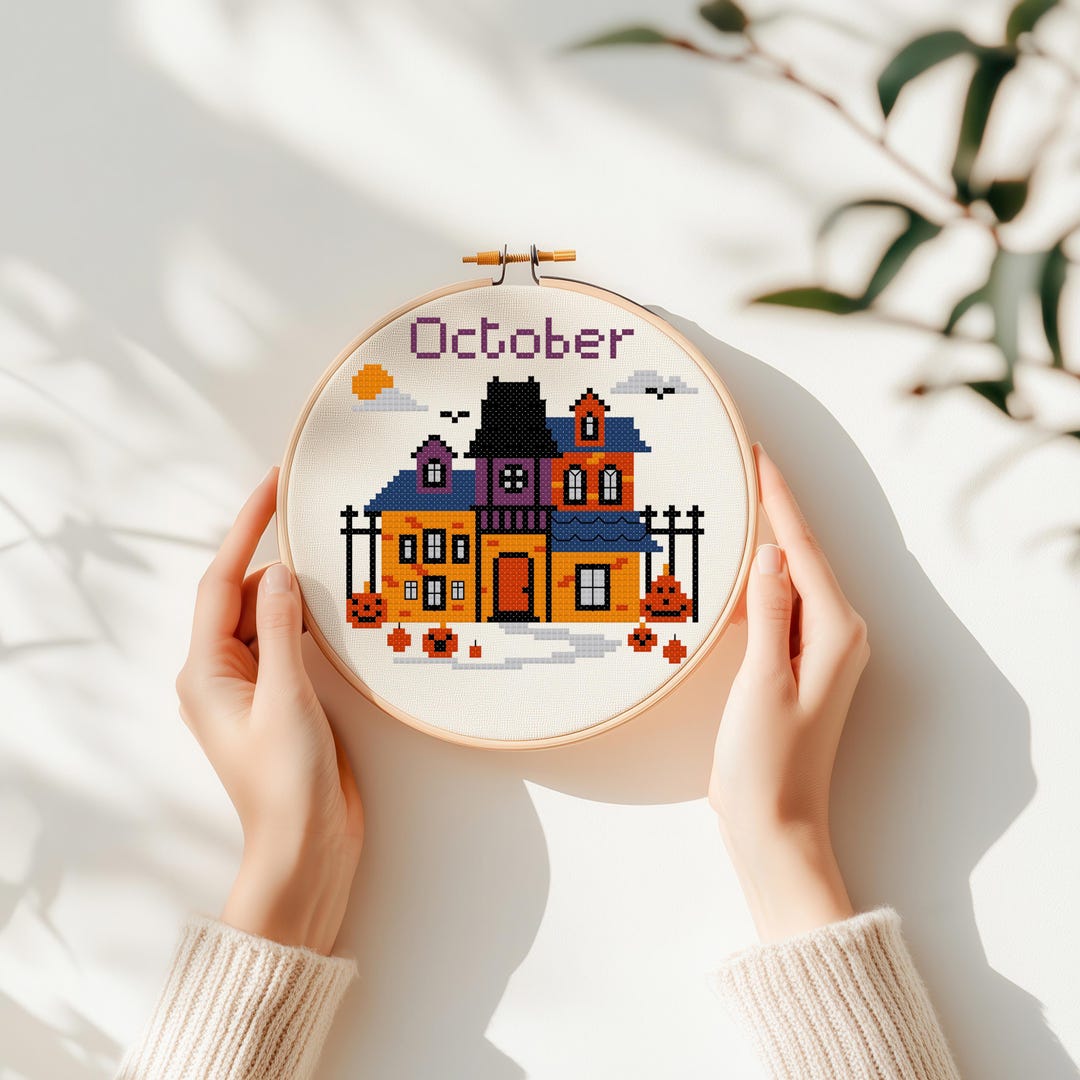 Tiny Monthly Markers October Cross Stitch Chart ~ Halloween Cross ...