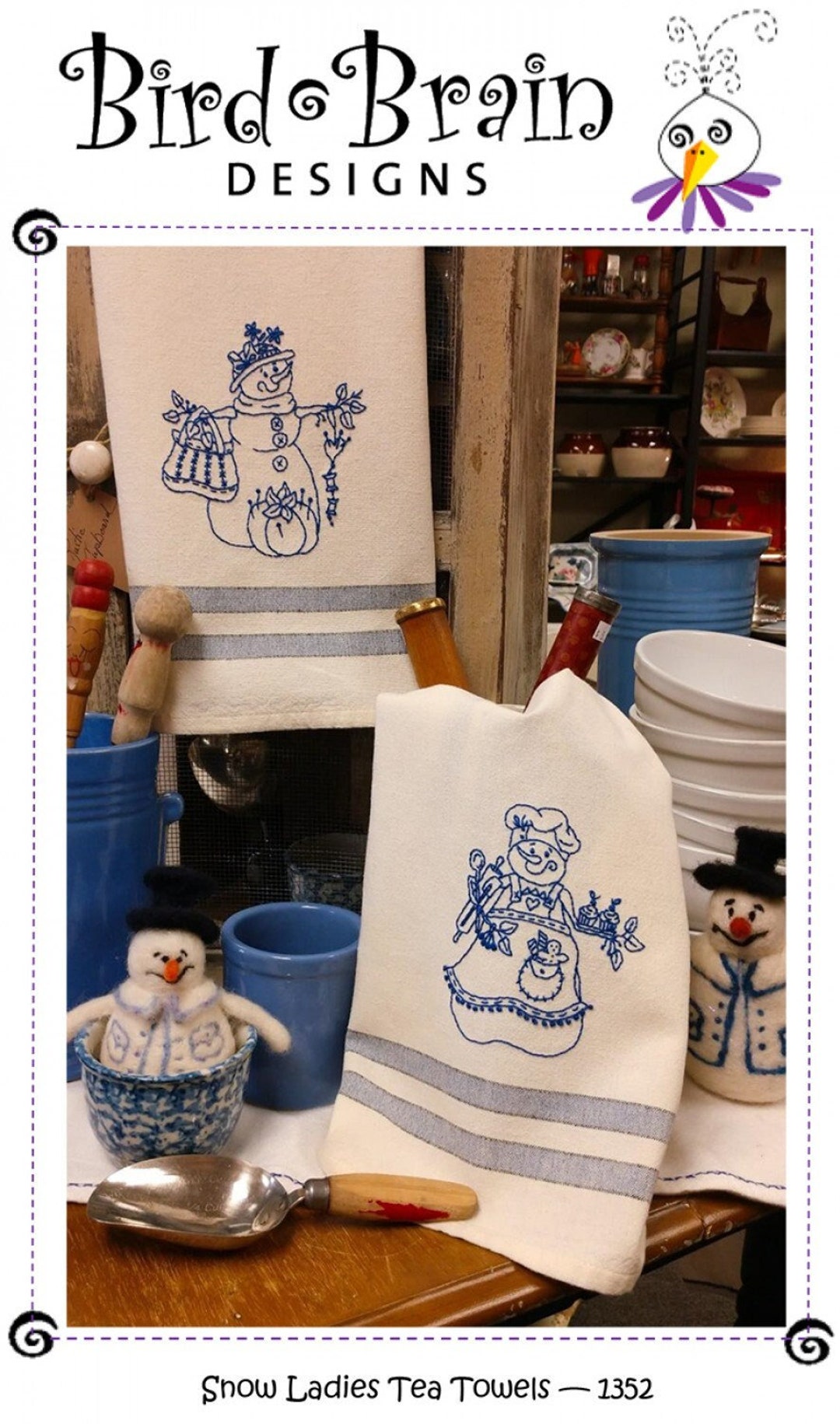 Bird Brain Designs Snow Ladies Tea Towels Embroidery Pattern ~ Bird ...