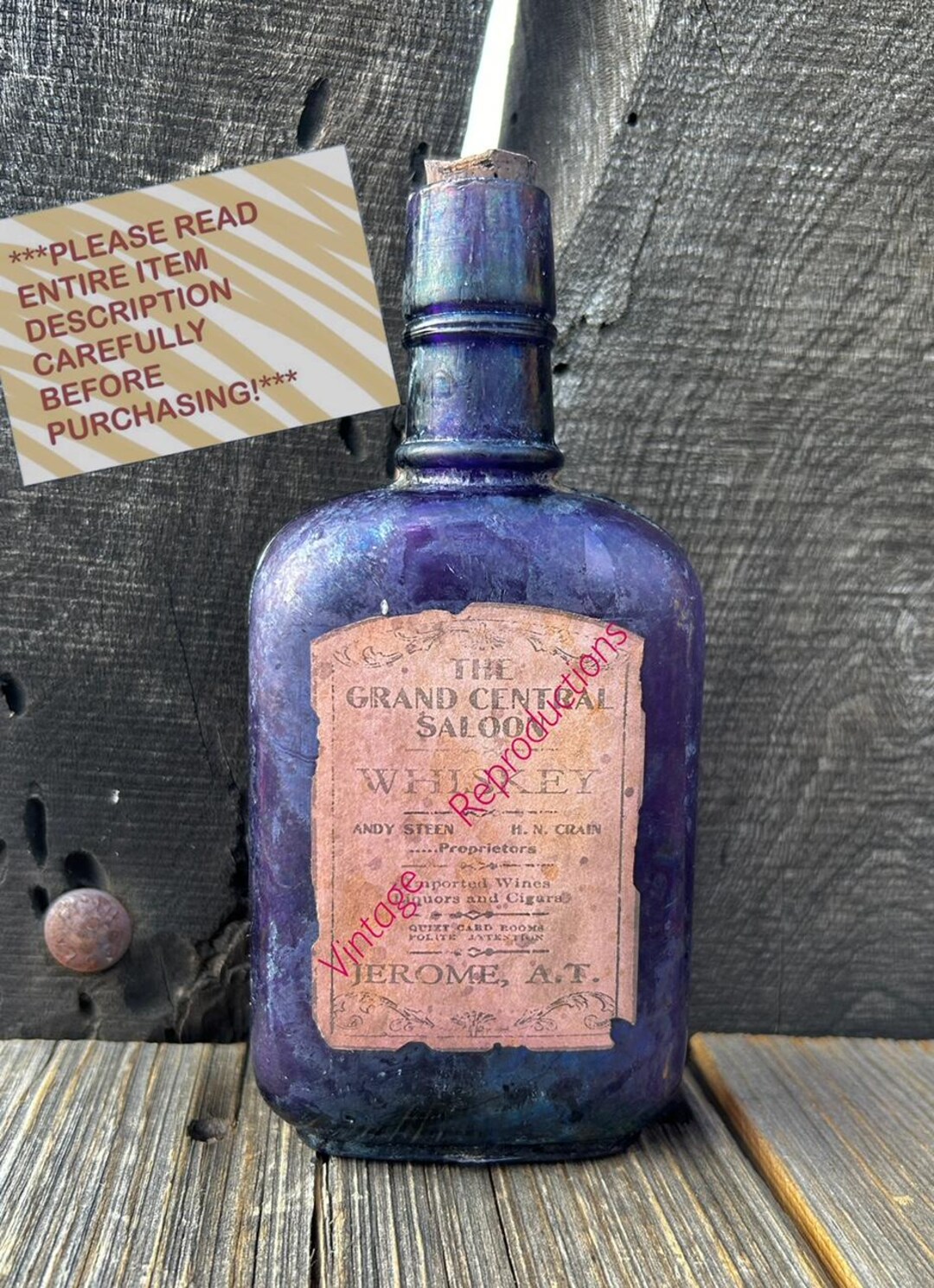 Jerome Arizona 1890-era DEEP PURPLE Flask With Reproduction Old West ...