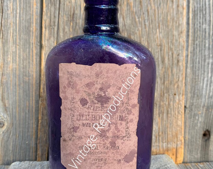 DEEP PURPLE Tombstone 1880-era Old West Saloon Flask With REPRODUCTION ...