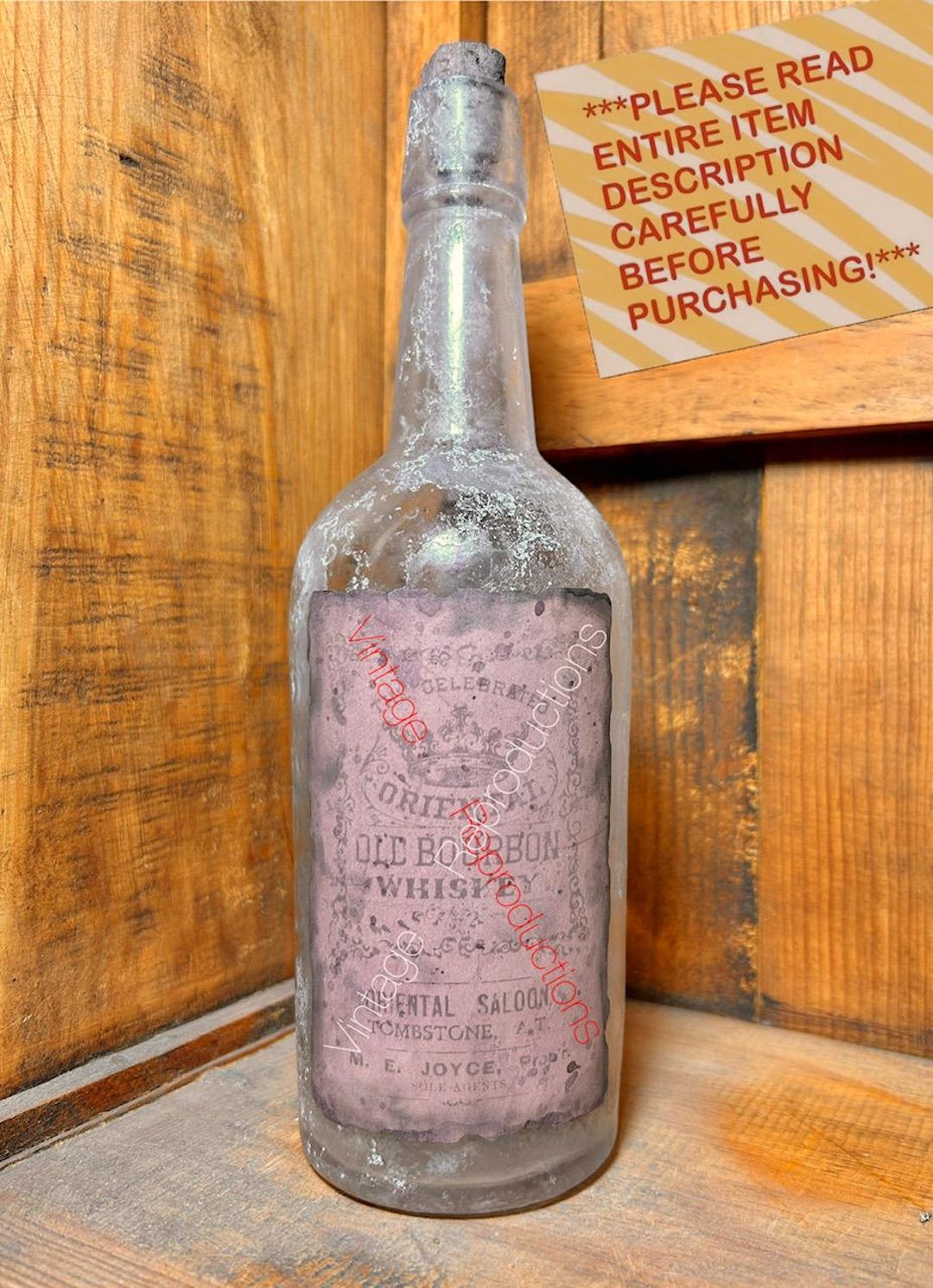 Tombstone 1910-era Old West Saloon Whiskey Bottle With REPRODUCTION ...
