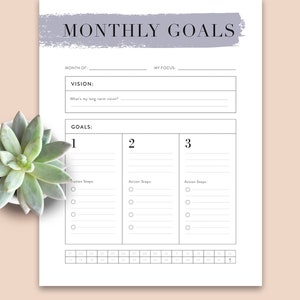 Monthly Goals Planner | Goal-setting Printable | Monthly Printable ...