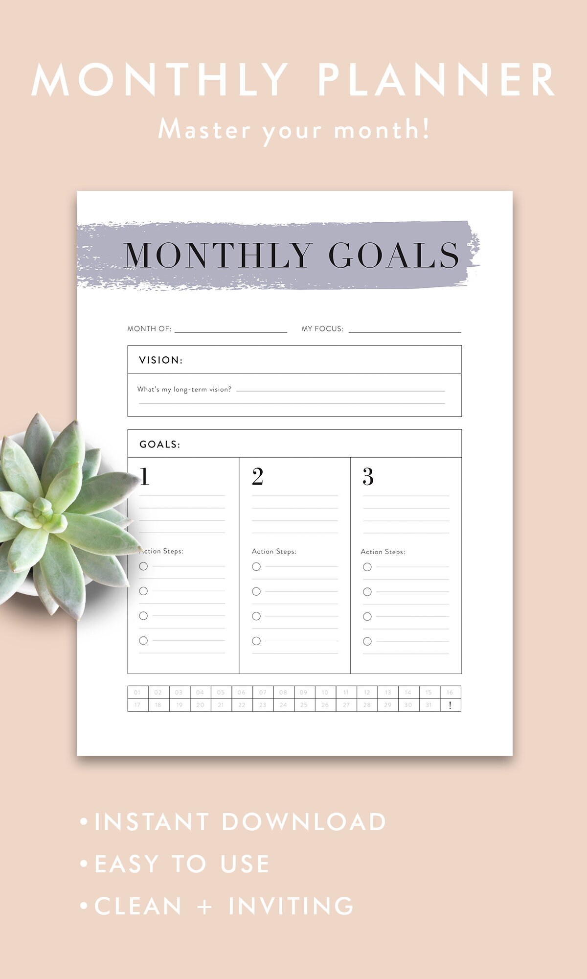 Monthly Goals Planner | Goal-setting Printable | Monthly Printable ...
