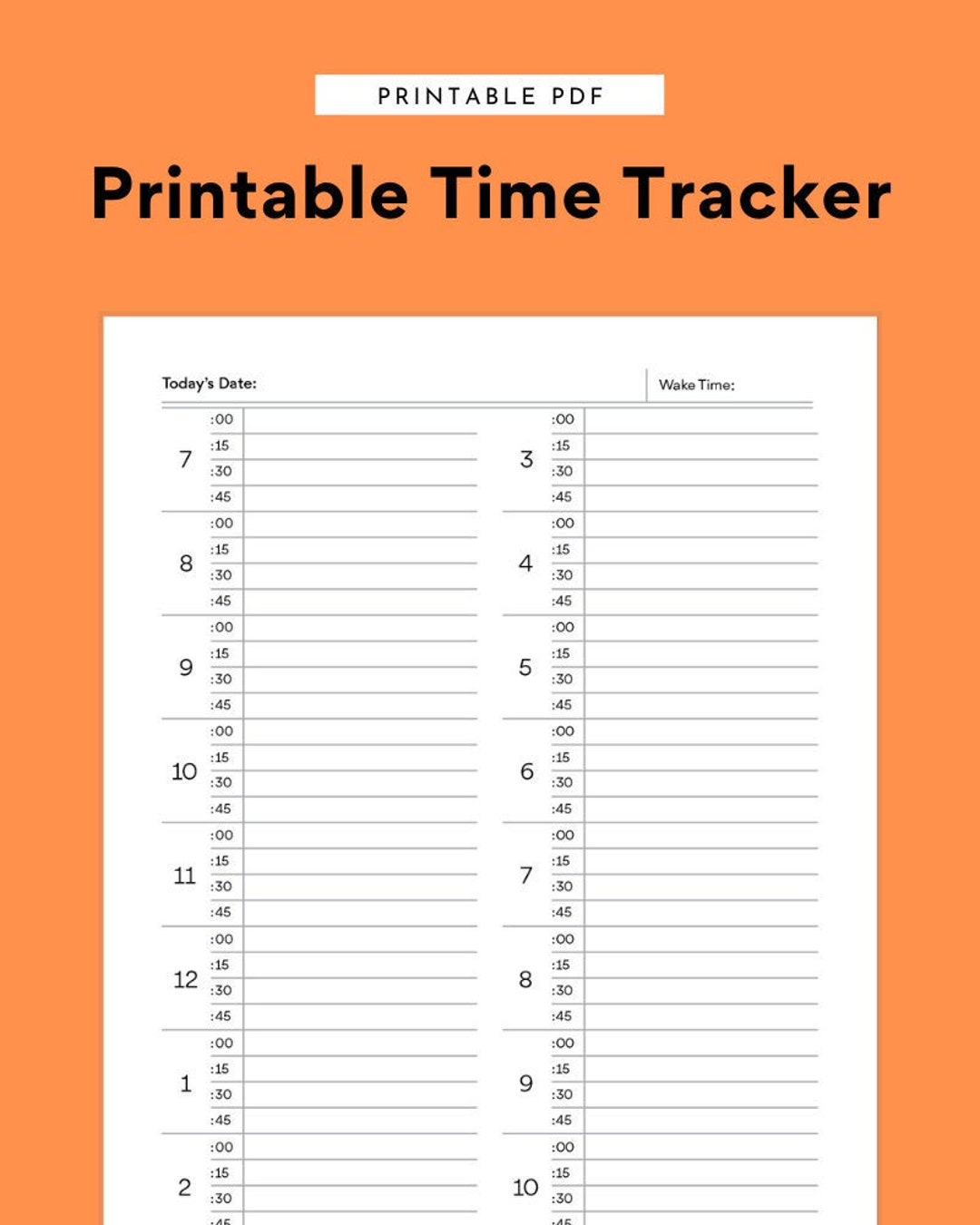 Time Tracker Planner | 15-minute Time Tracker Printable | Printable ...