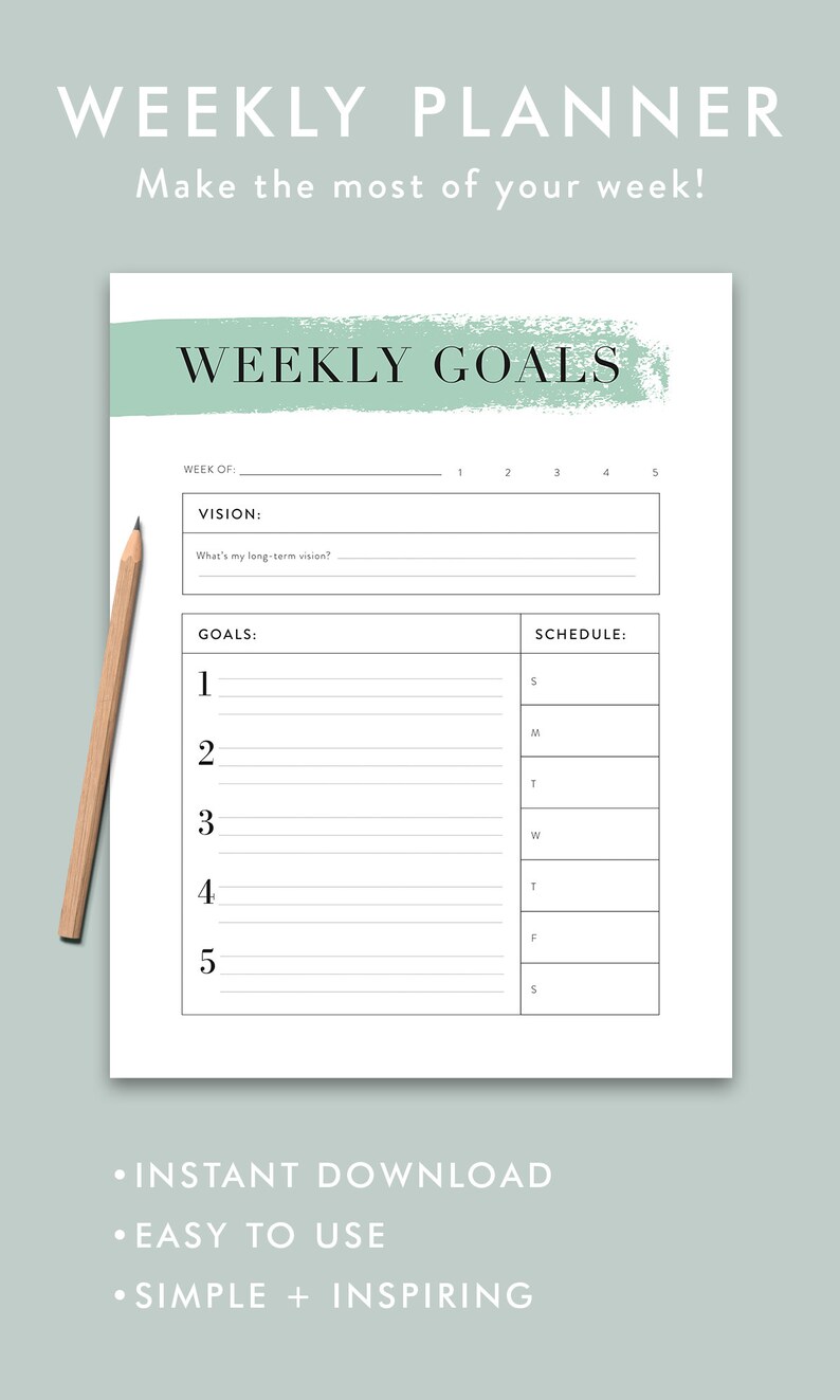 Weekly Goals Planner Goal-setting Printable Weekly - Etsy