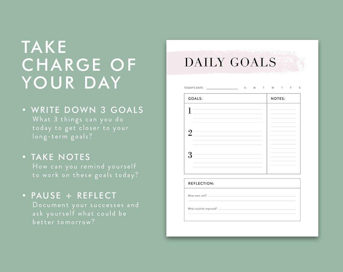 Daily Goals Planner | Goal-setting Printable | Daily Printable Planner ...