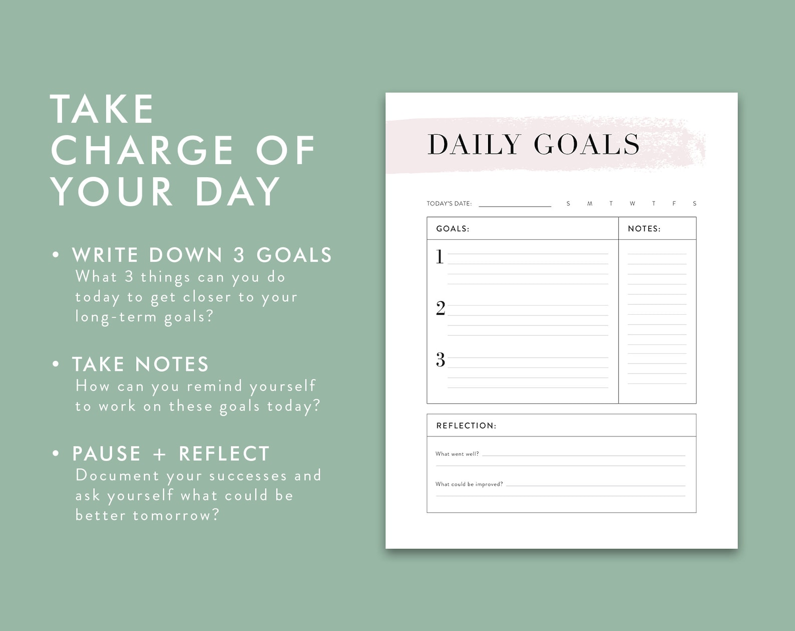 Daily Goals Planner | Goal-setting Printable | Daily Printable Planner ...