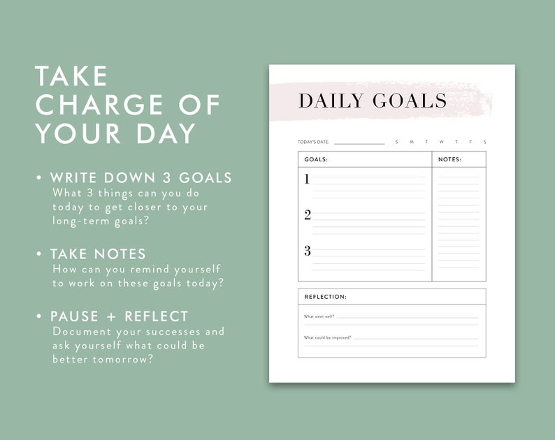 Daily Goals Planner | Goal-setting Printable | Daily Printable Planner ...