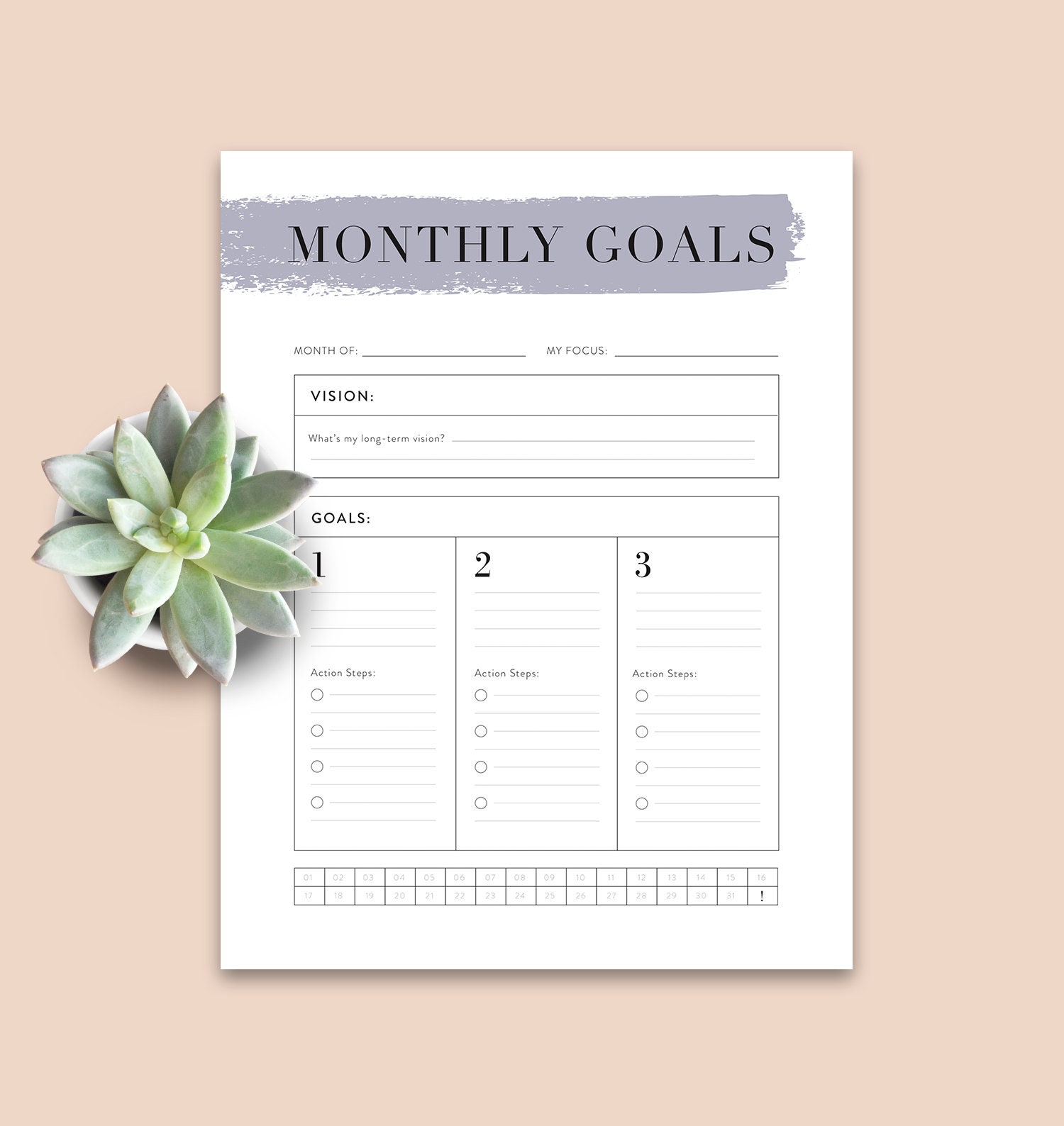 Monthly Goals Planner | Goal-setting Printable | Monthly Printable ...