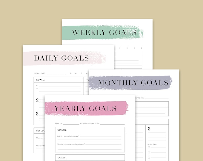 Goal-setting Bundle | Yearly + Monthly + Weekly + Daily Goal Planner ...