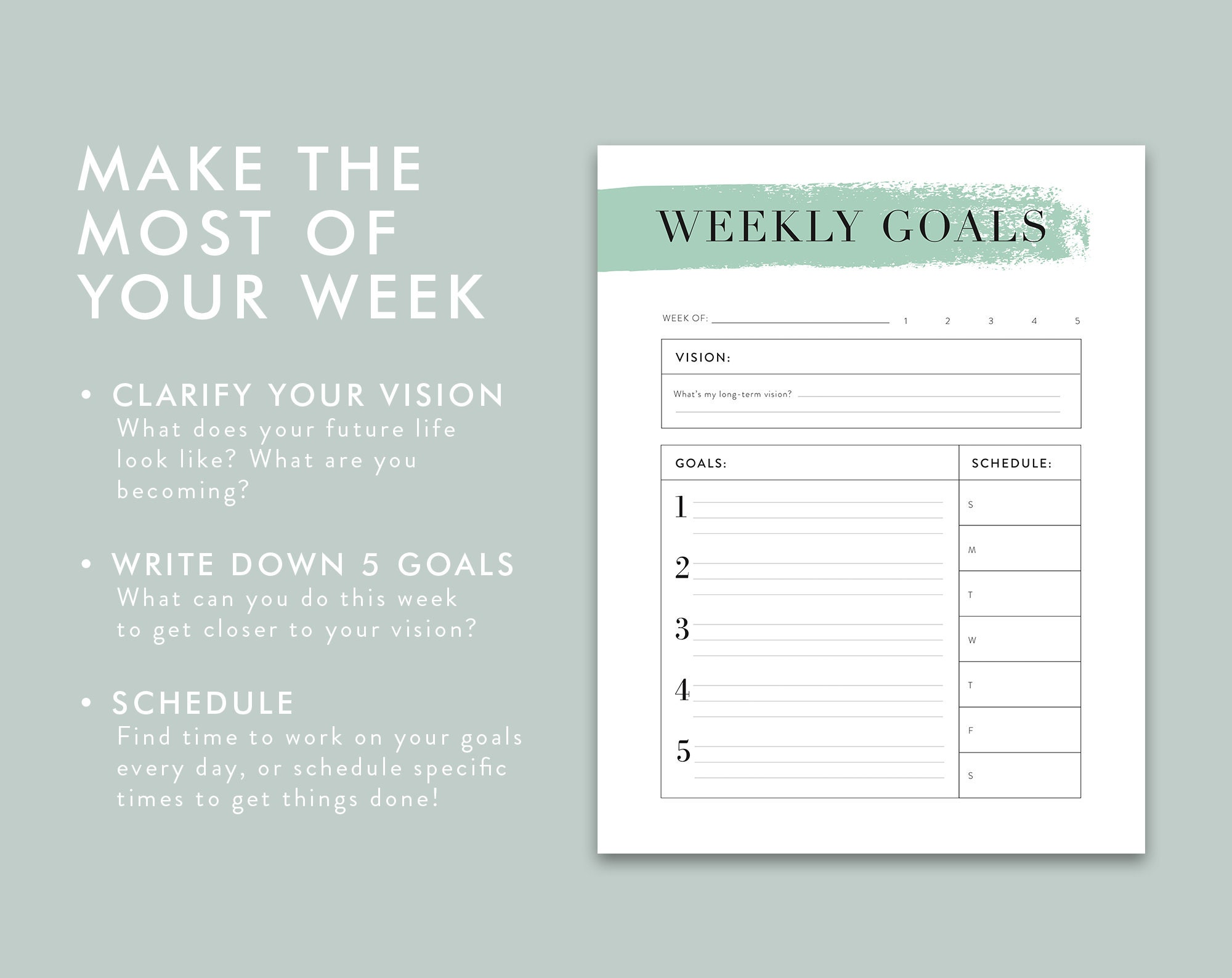Weekly Goals Planner | Goal-setting Printable | Weekly Printable ...