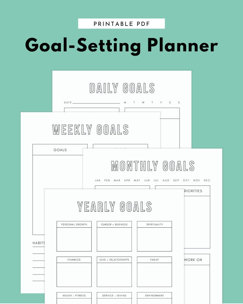 Simple Goal-setting Planner | Yearly + Monthly + Weekly + Daily Goal ...