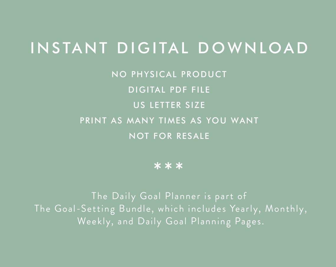 Daily Goals Planner | Goal-setting Printable | Daily Printable Planner ...