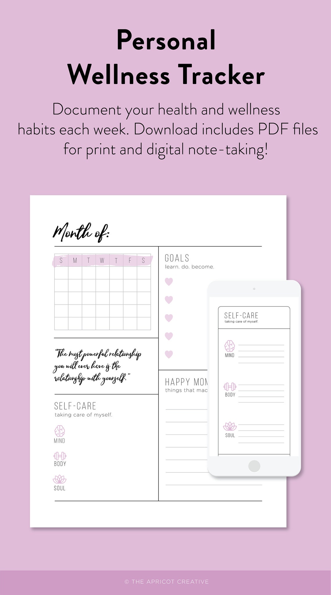 Personal Wellness Tracker Monthly Planner Printable Monthly Wellness ...
