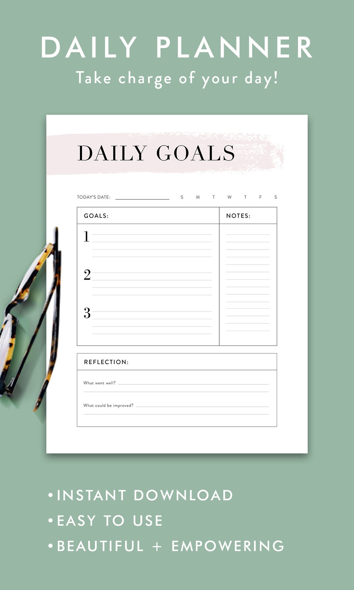 Daily Goals Planner | Goal-setting Printable | Daily Printable Planner ...