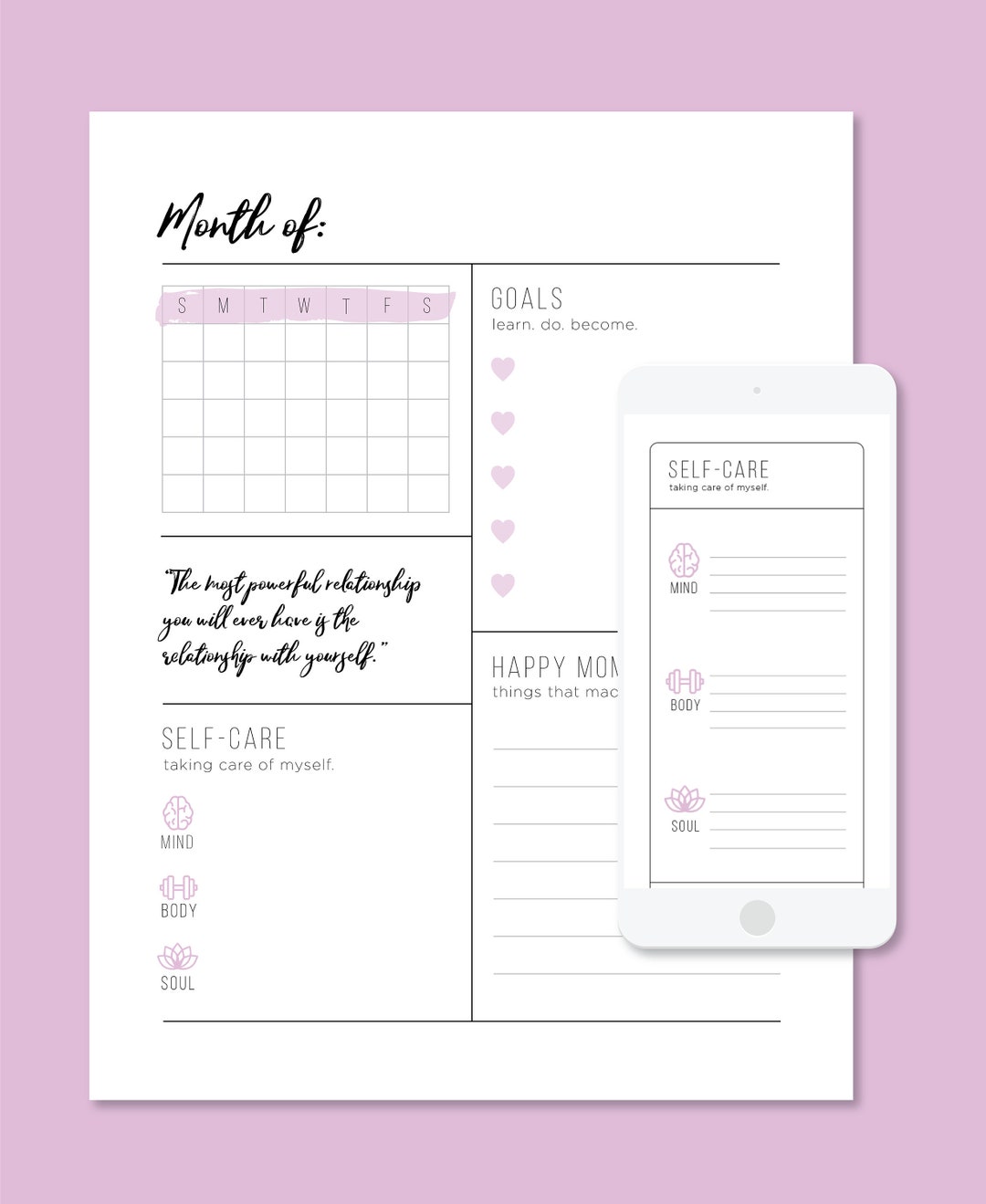 Personal Wellness Tracker Monthly Planner Printable Monthly Wellness ...