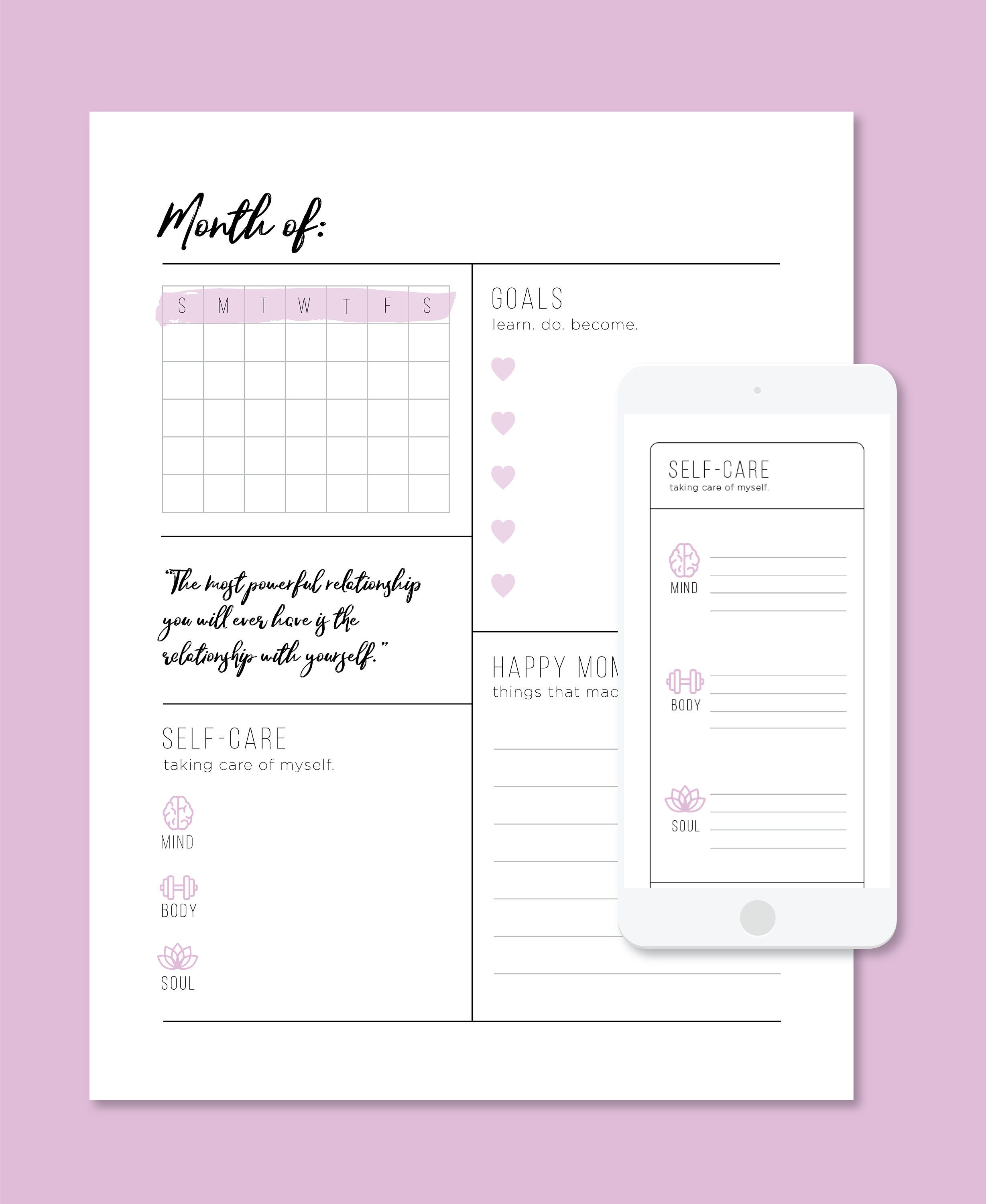 Personal Wellness Tracker Monthly Planner Printable Monthly Wellness ...