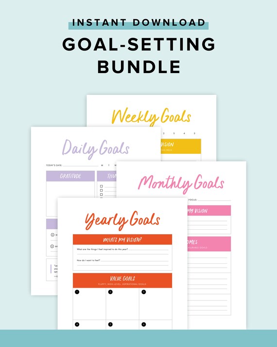 Goal-Setting Bundle Yearly Monthly Weekly Daily Goal | Etsy