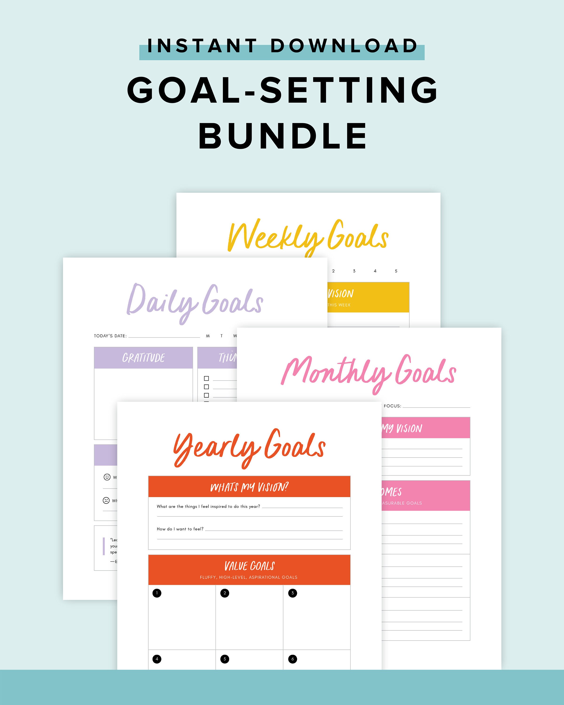 Goal-setting Bundle Yearly Monthly Weekly Daily Goal Planner Printable ...