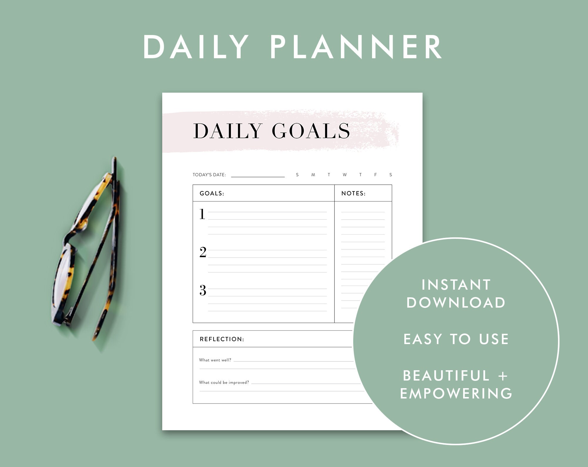 Daily Goals Planner | Goal-setting Printable | Daily Printable Planner ...