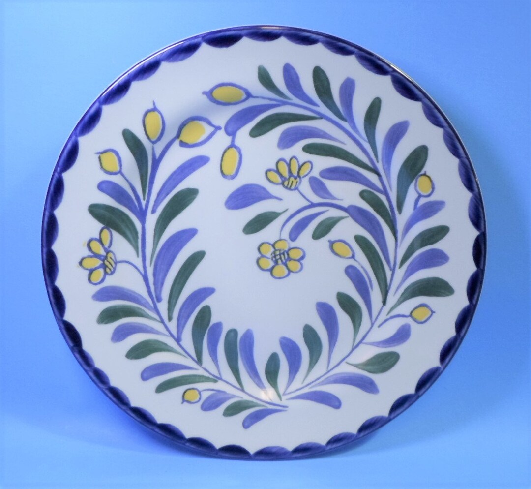 Vintage Pottery Barn ANFORA SALAD PLATE Blue Green Yellow Hand Paintd ...