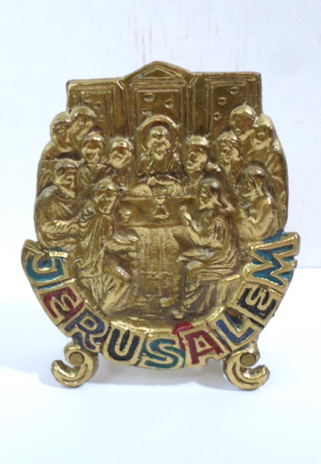 Vintage Brass JERUSALEM LETTER HOLDER With Last Supper Painted Letters ...