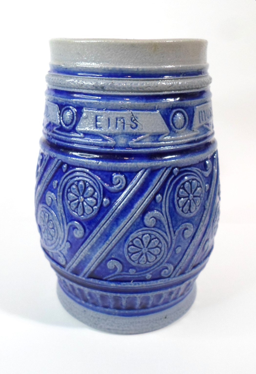 Antique 1/4 Liter STONEWARE BEER STEIN Mug Blue & Gray - Etsy