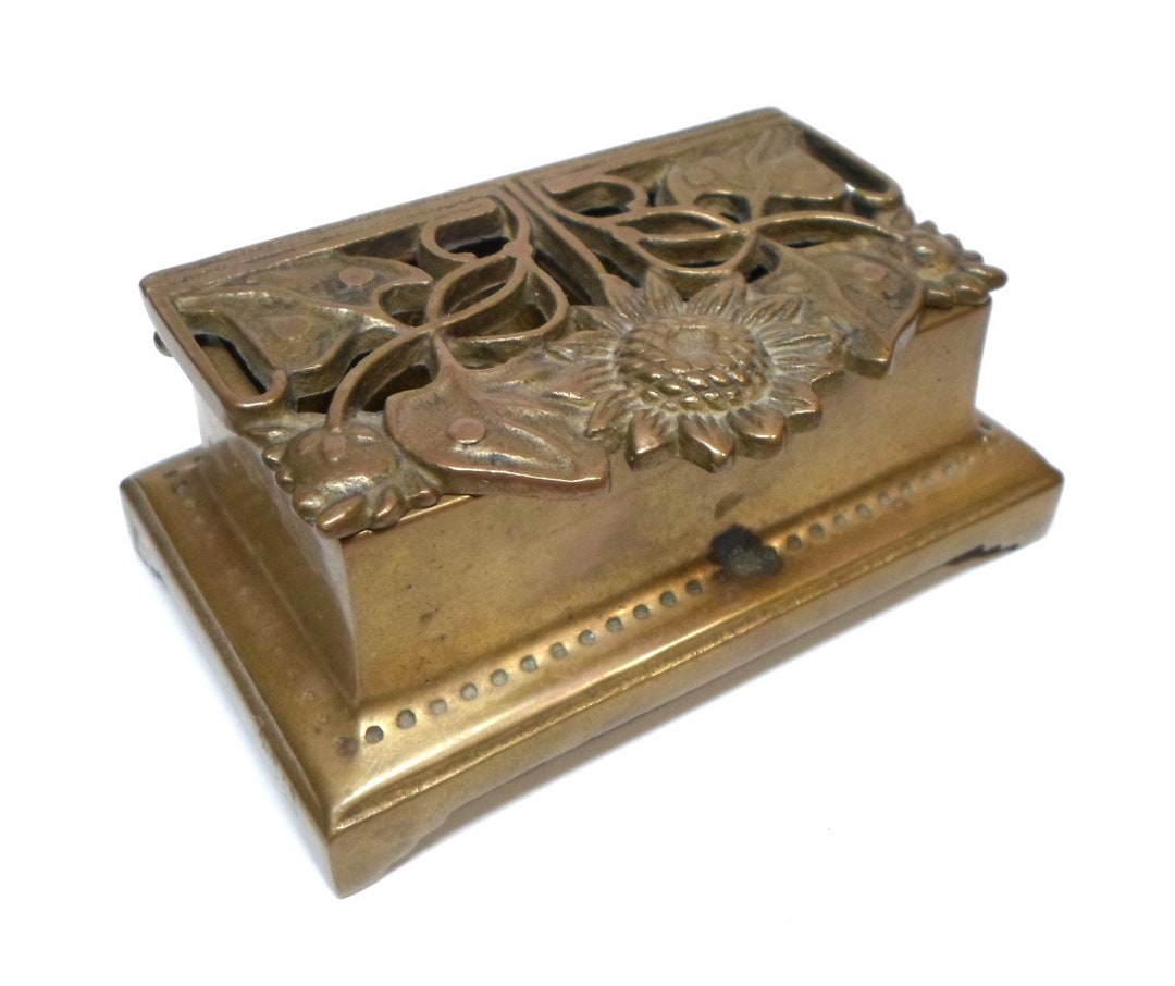 Antique BRONZE STAMP BOX Art Nouveau Pierced Floral 2 Compartments - Etsy
