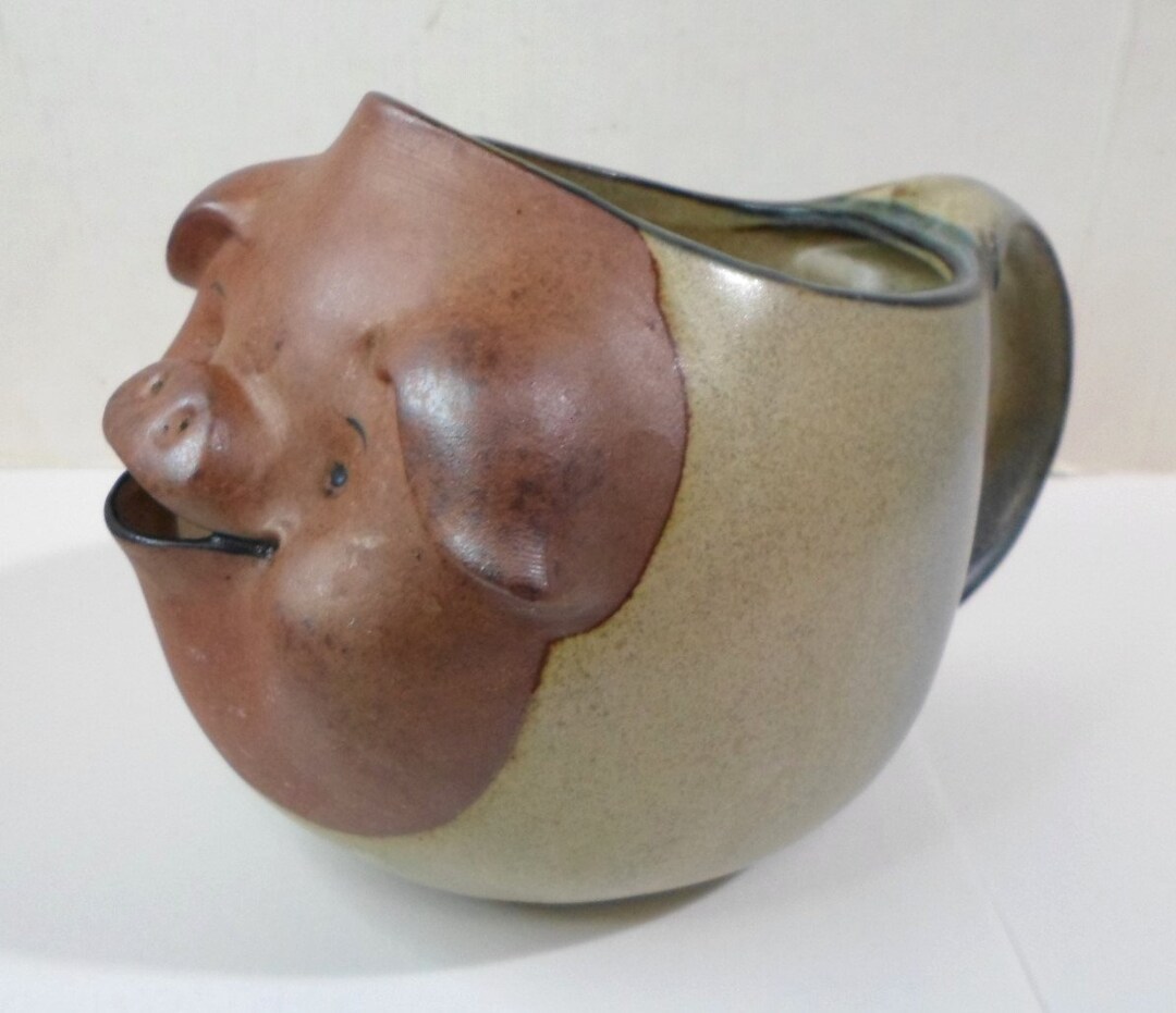 Vintage SMILING PIG CREAMER by Uctci Japan Stoneware Large Size W/ Foil ...