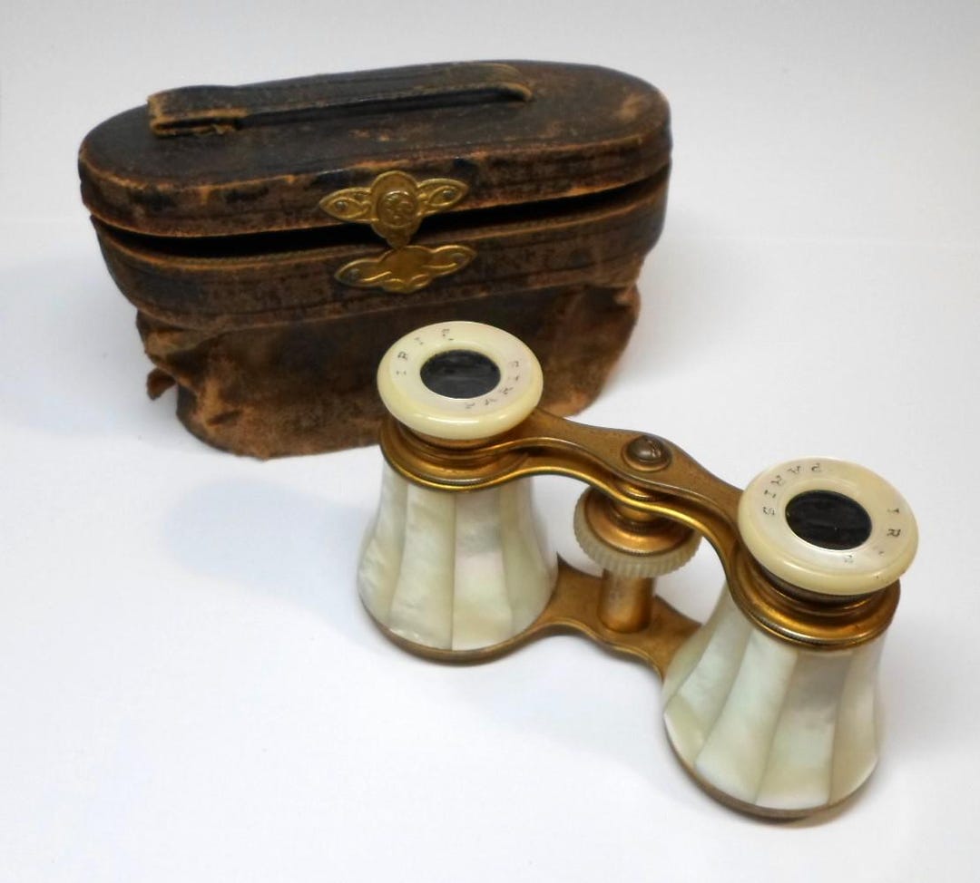 Antique IRIS OPERA GLASSES Mother of Pearl With Original Leather Case ...