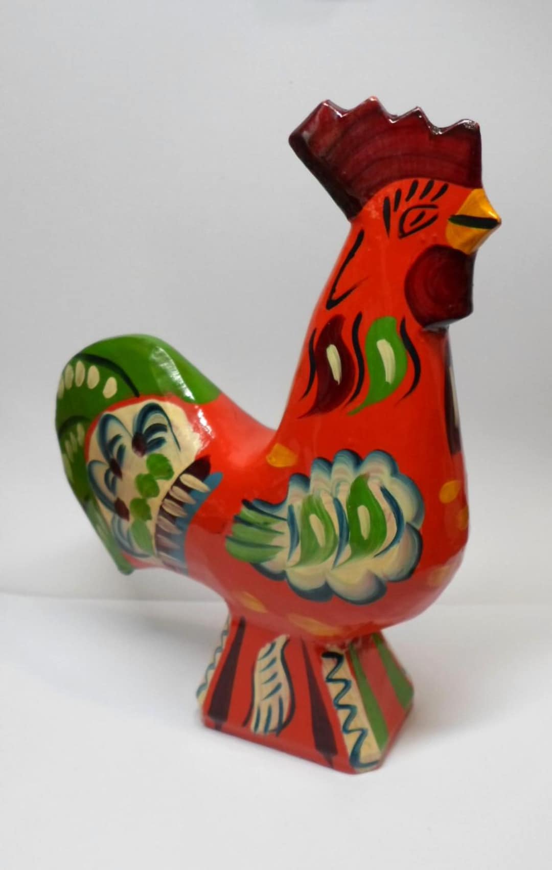 Vintage DALA RED ROOSTER Figurine Hand Painted Wood Sweden Folk Art 6.5 ...