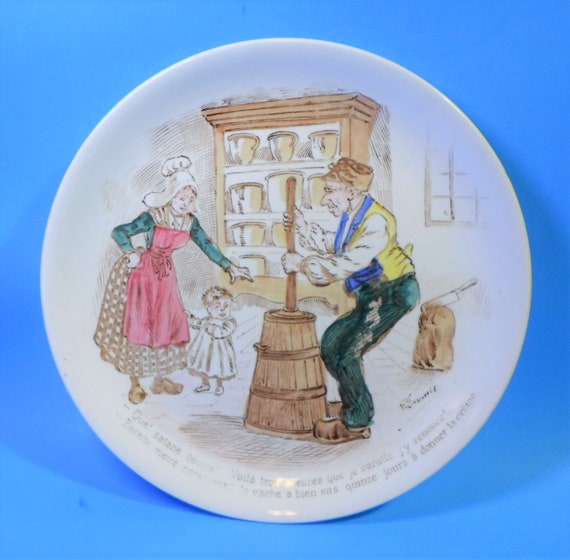 Vintage SARREGUEMINES Plate MAN CHURNING Butter Humorous | Etsy