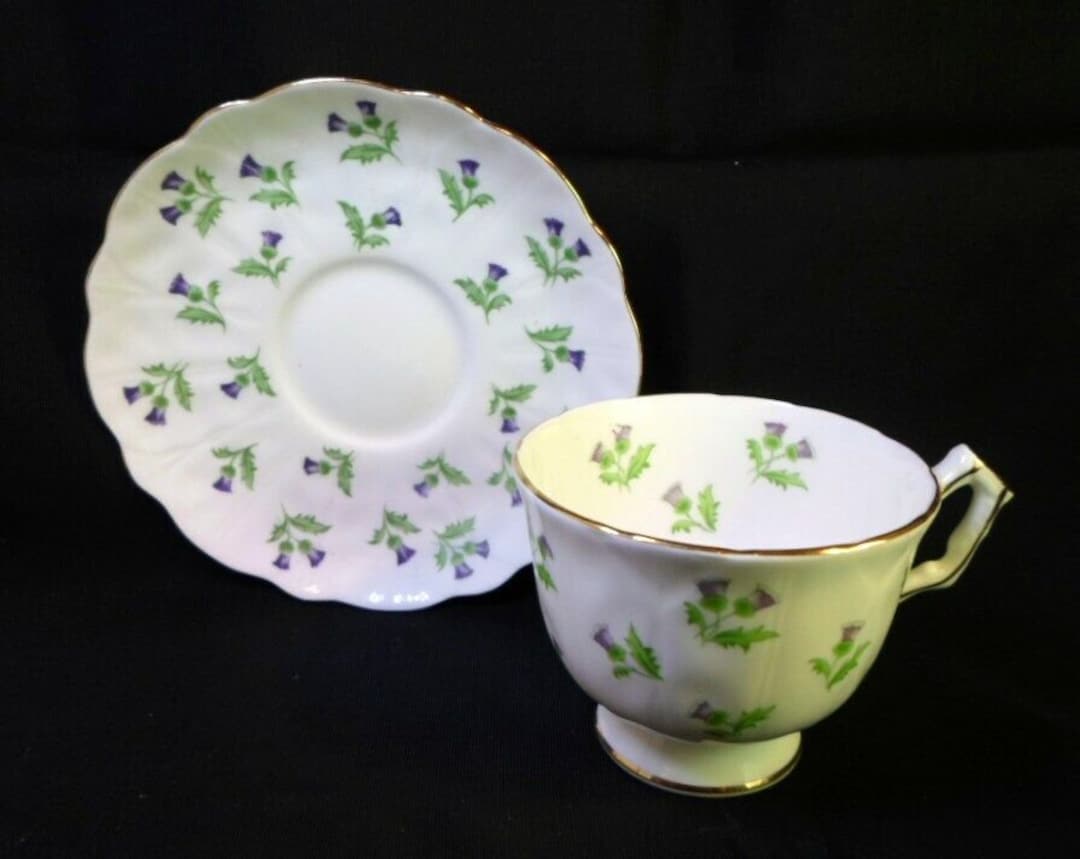 Vintage Aynsley THISTLE TEA CUP & Saucer English Bone China Purple ...