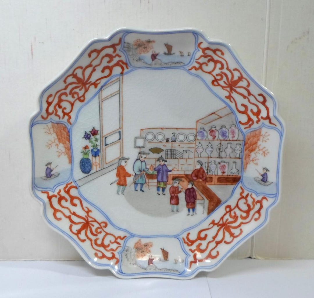 Vintage CHINESE MEN PLATE Hh Brand Japan Porcelain Blank Painted in ...