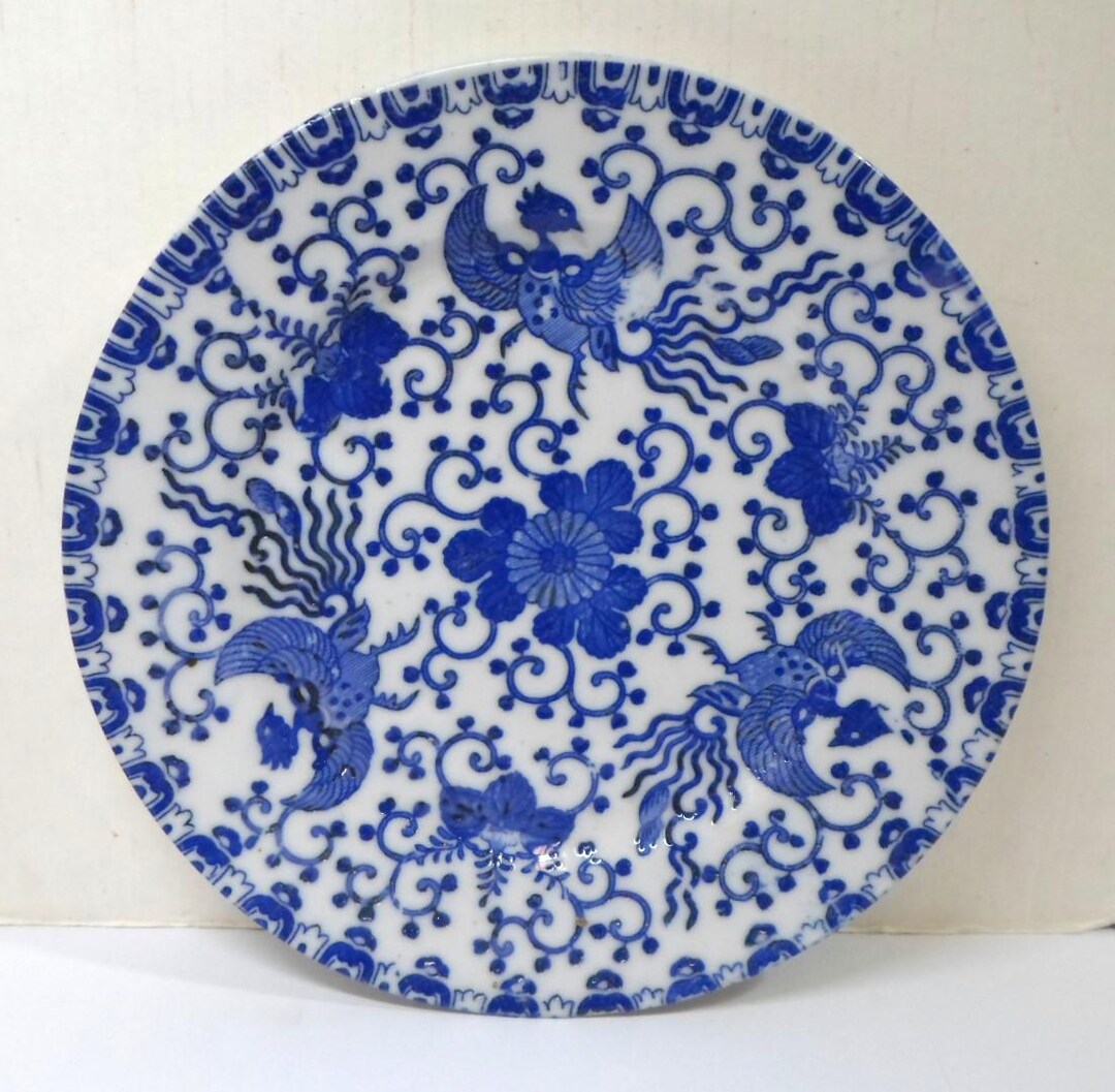 Vintage PHOENIX WARE PLATE Flying Turkey Porcelain Salad / Dessert Blue ...