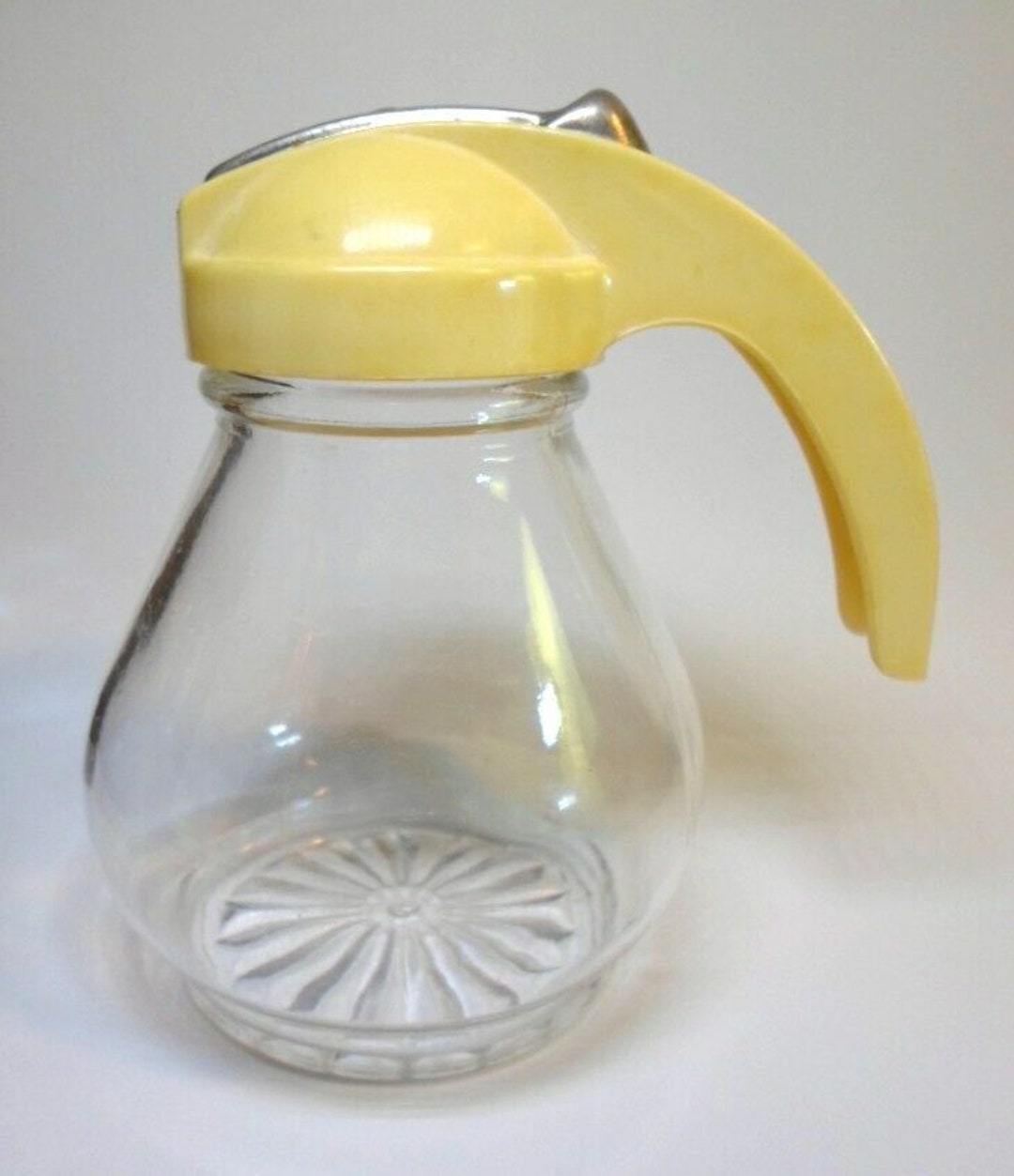 Vintage SMALL SYRUP SERVER Ivory Plastic Top Glass Base Federal Tool ...