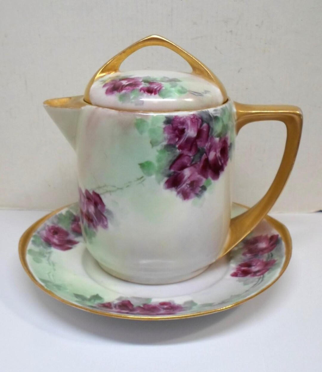 Antique ROSENTHAL SYRUP PITCHER, Lid & Liner Purple Roses Hand Painted ...