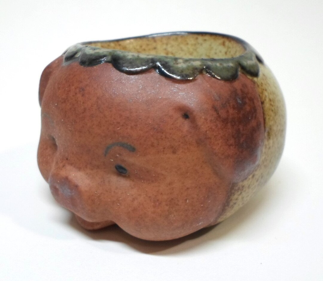 Vintage PIG EGG CUP Smiling Face by Uctci Redware Pottery Japan 2.75 ...