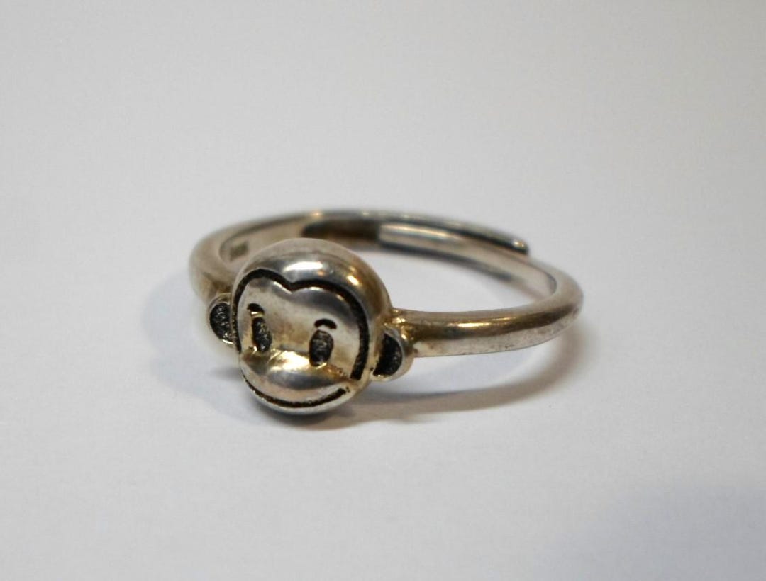 Vintage MONKEY FACE RING Sterling Silver Adjustable Design Size 7 ...