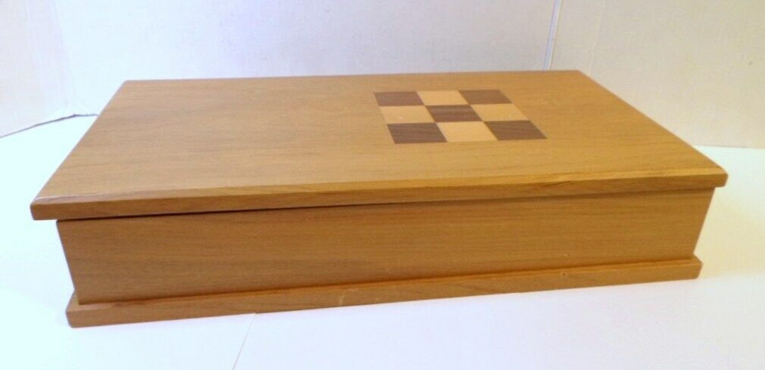 Vintage WOOD JEWELRY BOX With Checkerboard Inlay New Zealand Timber ...