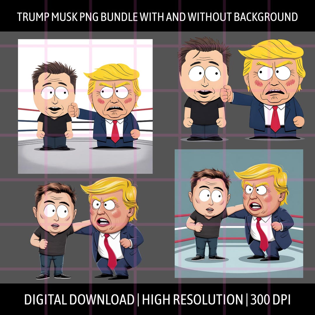 Funny Trump Vs Musk Boxing PNG: Political Cartoon Digital Download - Etsy