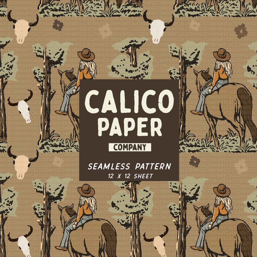 Western Rodeo Cowgirl Horse | Seamless Pattern, Seamless Digital Paper ...
