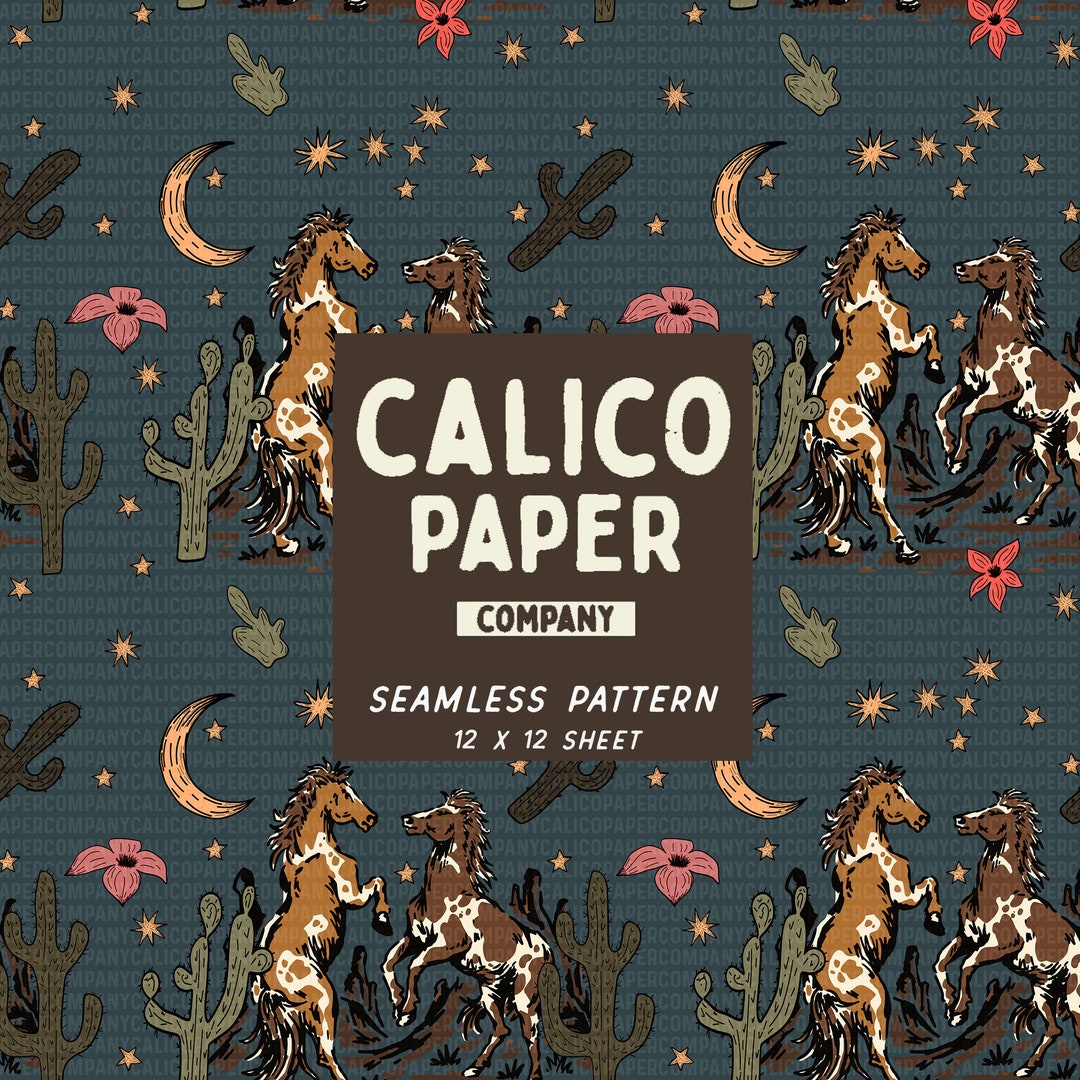Western Rodeo Night Horse Seamless Pattern, Seamless Digital Paper ...