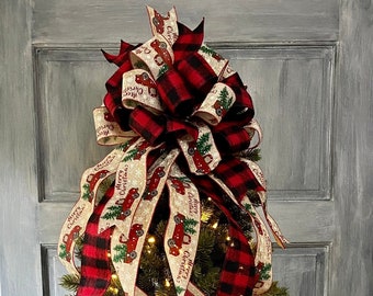 Rustic Christmas Tree Topper. Christmas Tree Bows. Red Truck Bow ...