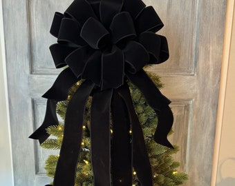 Black Velvet Christmas Tree Topper Bow: Farmhouse Decor - Etsy