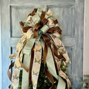 Rustic Christmas Tree Topper Bow, Large Christmas Bow Tree Topper ...